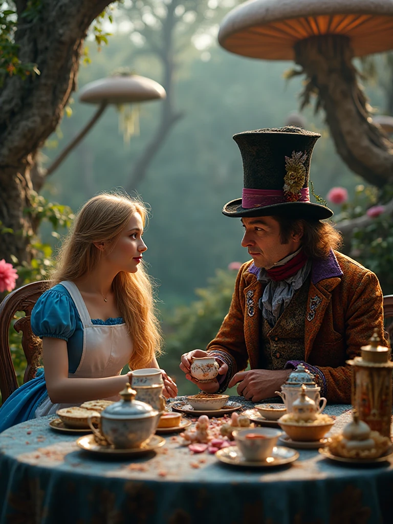 Ultra realistic image, qualidade 8K, Alice in Wonderland sitting at the ...