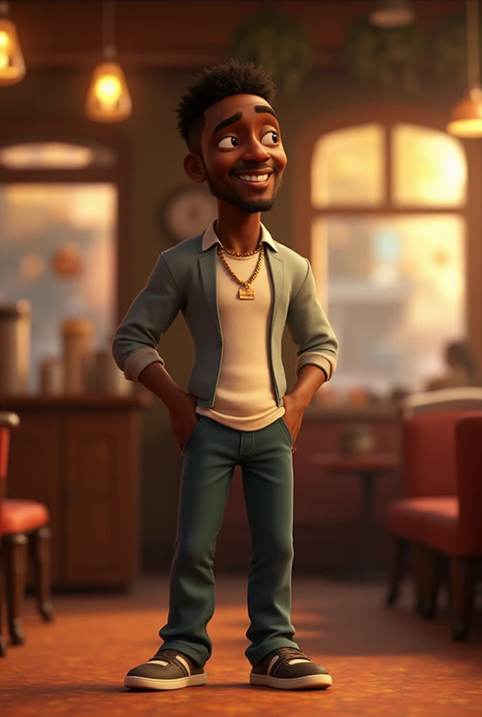 3D cartoon Pixar style scene of a Nigerian man in his late 30s ...