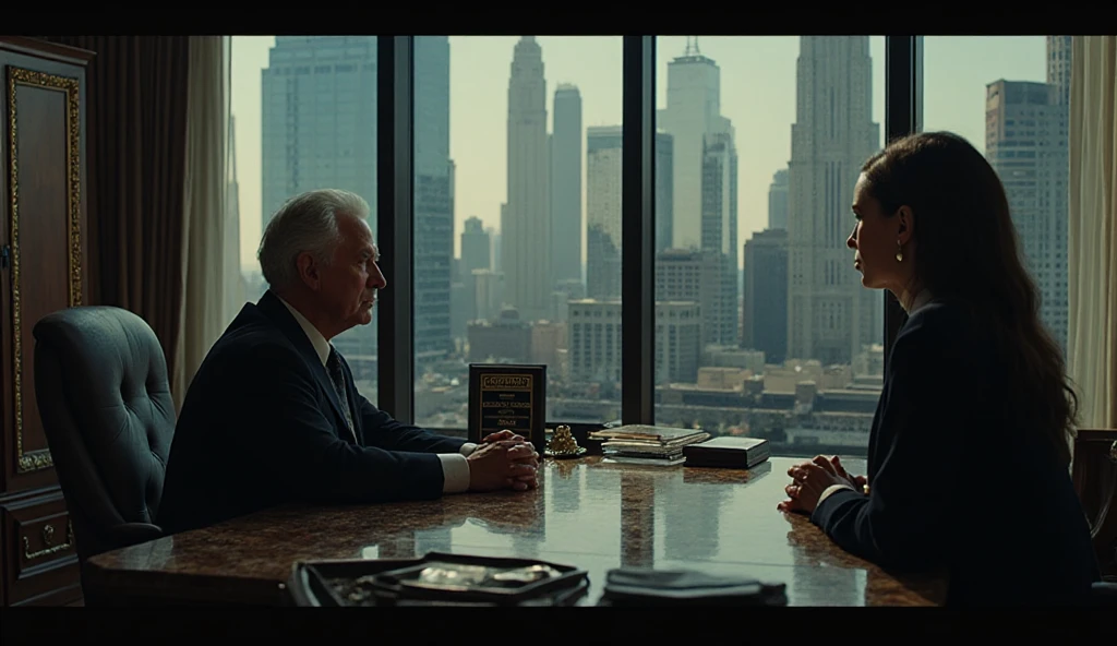 Charles Harrington’s towering office—marble floors, a wall of windows ...