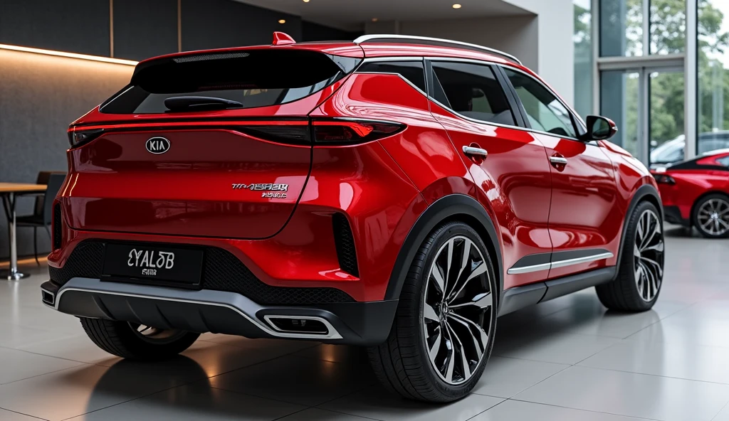 Ultra realistic white luxury kia seltos corea, parked inside a modern ...