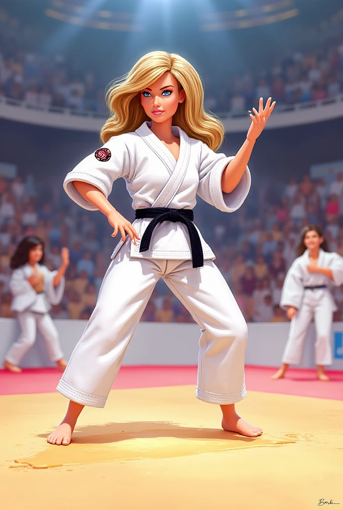 Barbie judo championship fight white judogi barefoot tatami technique ...