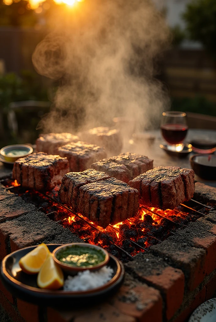 A succulent traditional Argentinian roast on a brick grill, with ...