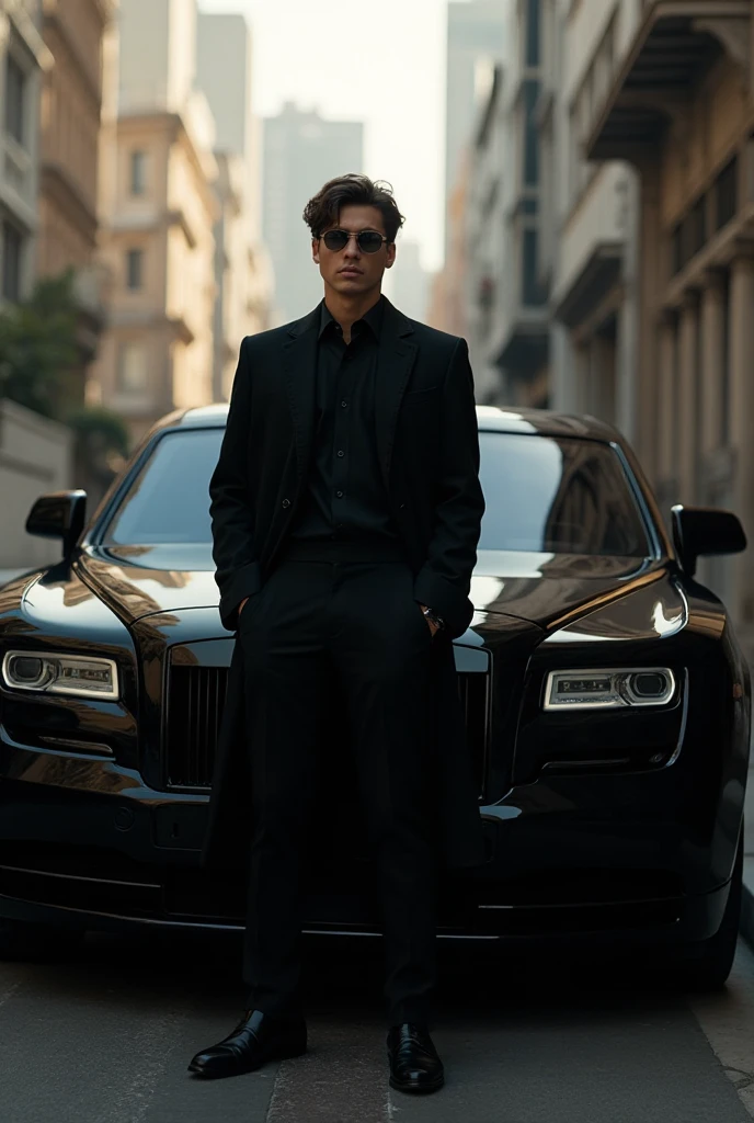 Matic art portrait of a young Indonesian man in mafia style standing alone with - SeaArt AI