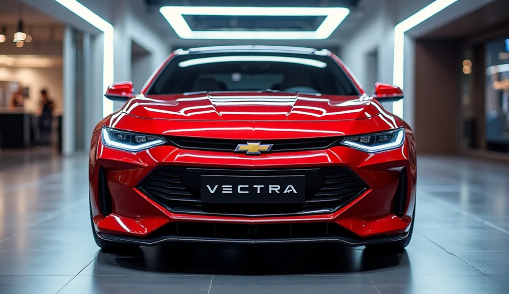 A futuristic 2026 Chevrolet Vectra in shiny red color, front straight ...