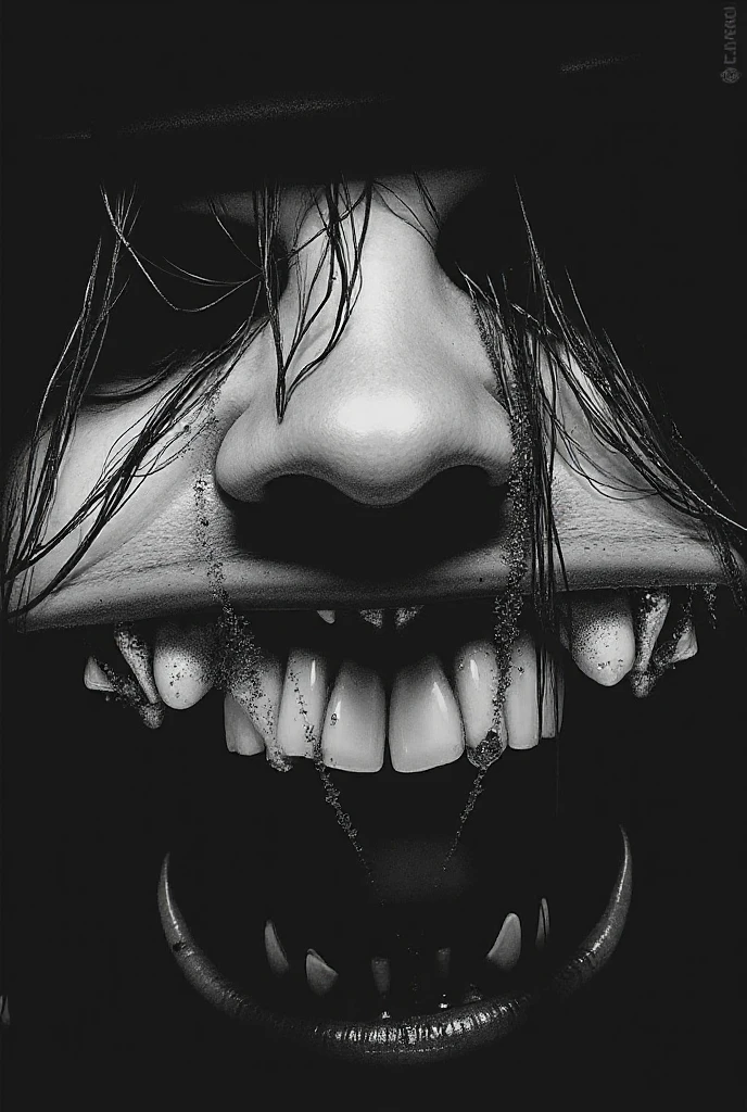 Make it very broad, a scary smile - SeaArt AI