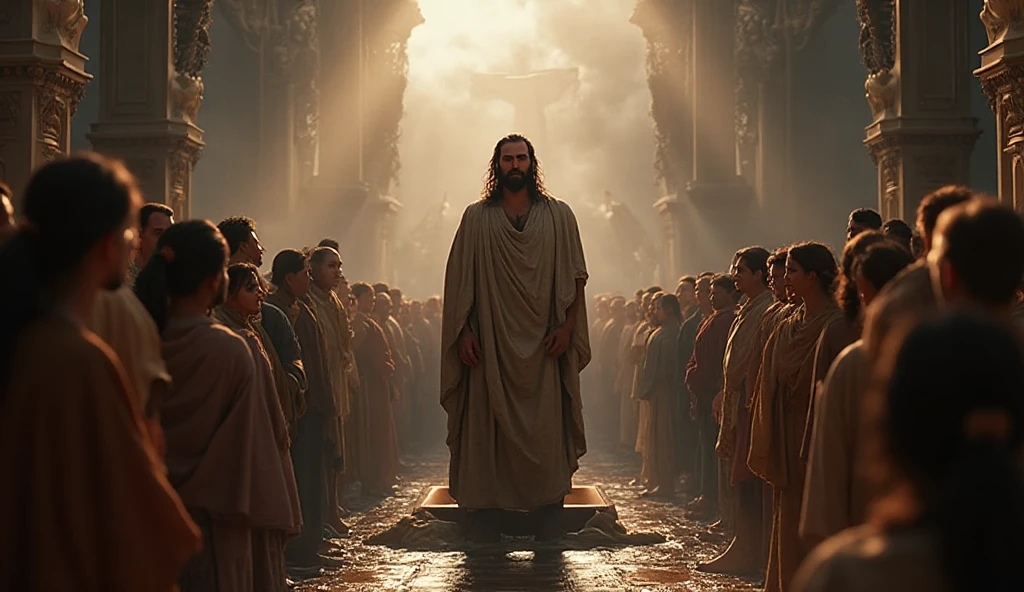 Pixar 3D cinematic image of Elijah praying calmly near the altar soaked ...