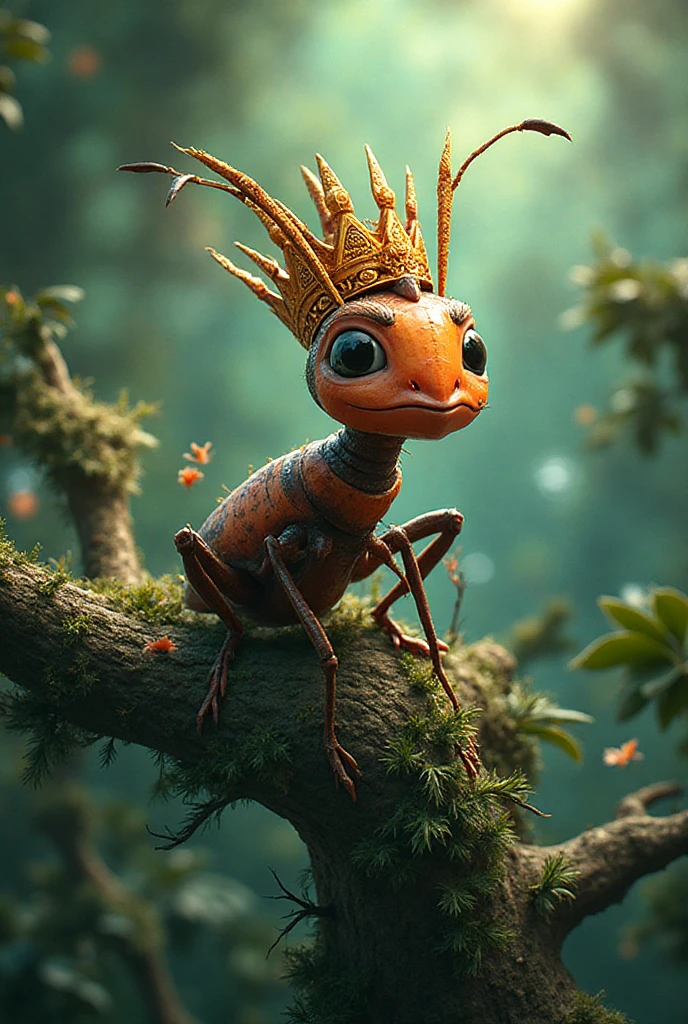 Draw a picture of an ant queen with a crown and a cedar of a branch ...