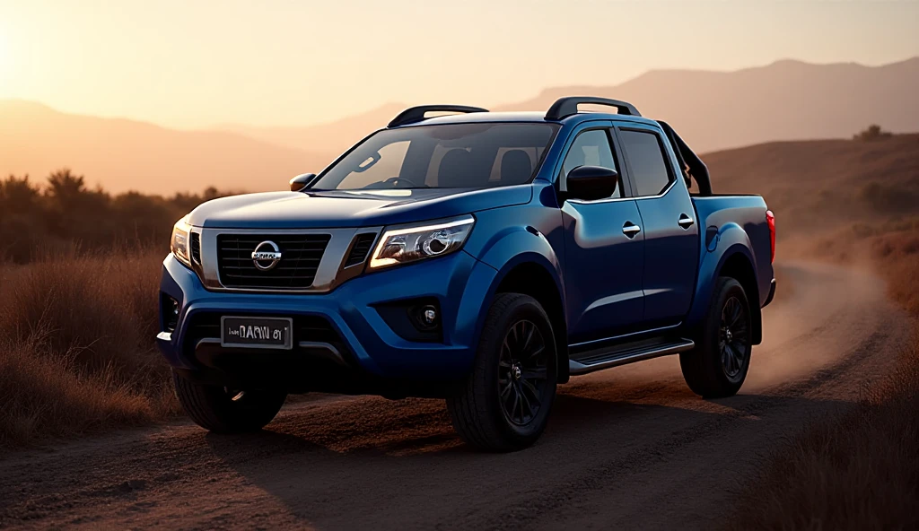 "2026 Nissan Navara 4x4 in vibrant blue, parked on a rugged off - SeaArt AI