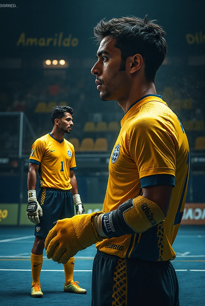 A cinematic poster of a professional futsal goalkeeper with - SeaArt AI