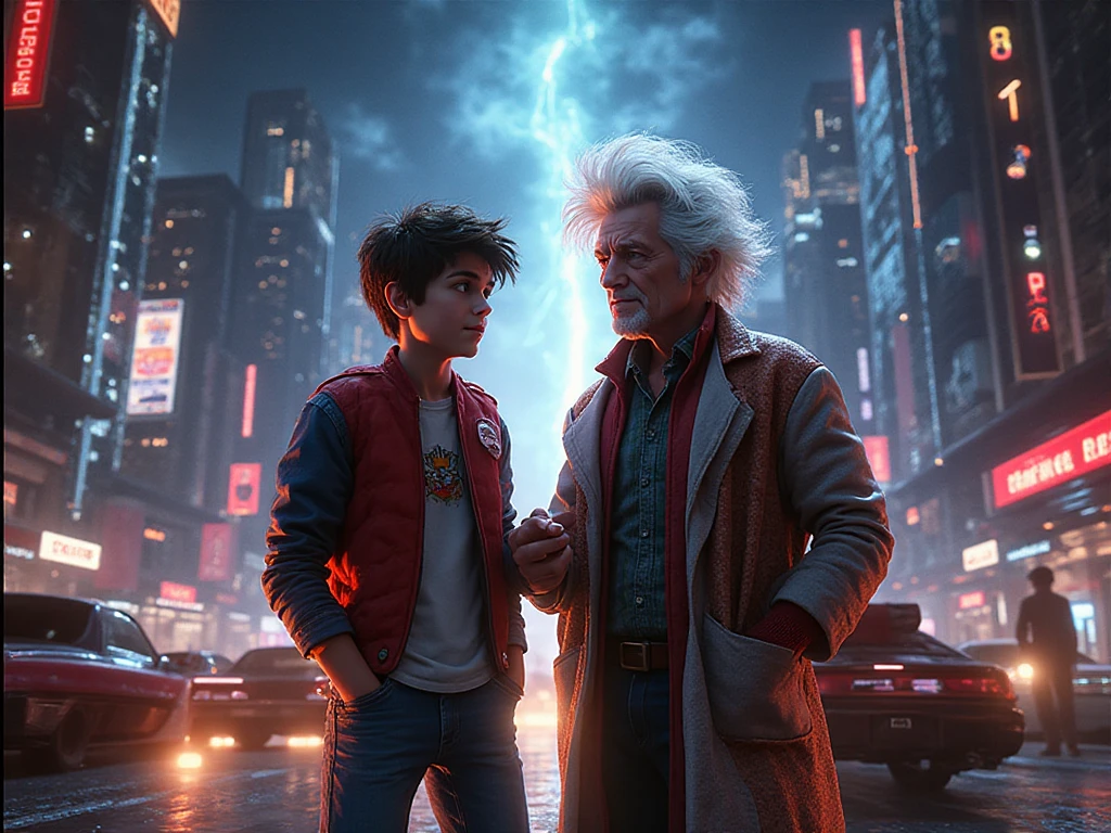 Michael j fox as marty mc fly and christopher lloyd as doc brown ...