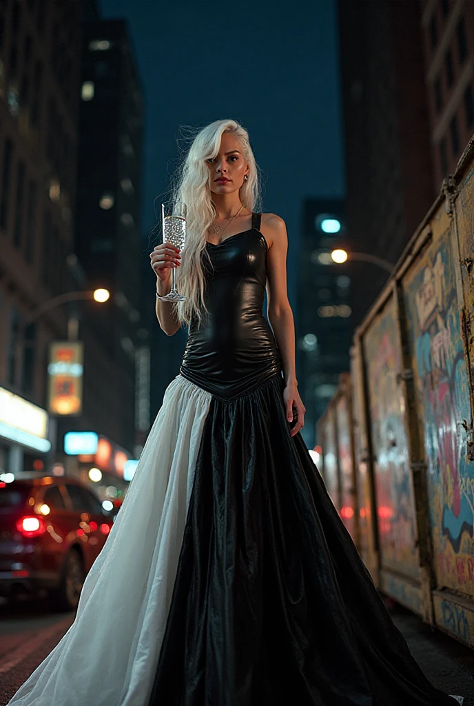 Fashion session in 8K, flashy hairstyle half platinum half black ...