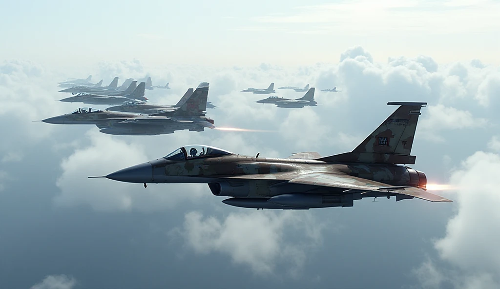 “8K ultra-realistic render of multiple KFX/IFX 2025 fighter jets flying ...