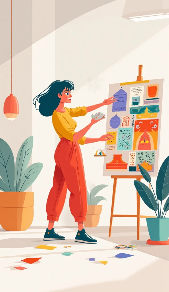 Modern flat art, cheerful designer creating a mood board, full - SeaArt AI