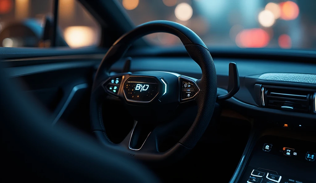 8. Steering Wheel & Controls Detailed view of futuristic BYD Denza Z9 ...