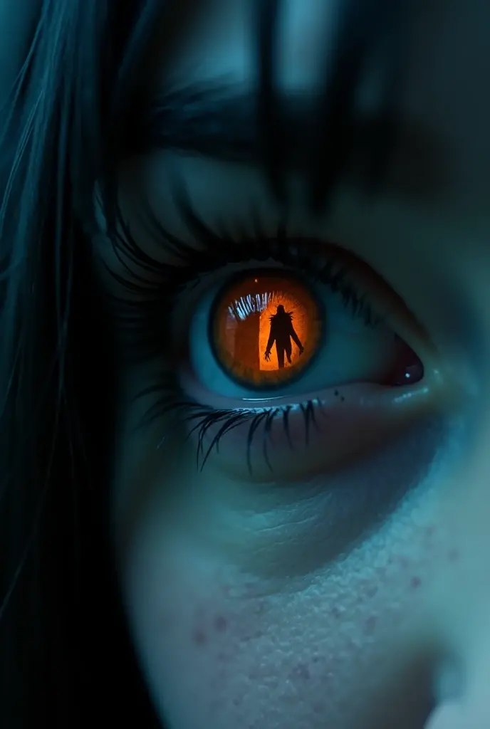 There is a woman with a red eye looking at a broken mirror, red - SeaArt AI