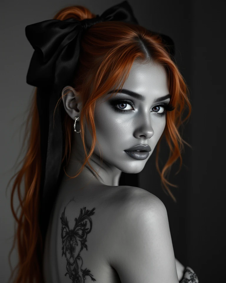 A black-and-white cinematic portrait of an ethereal young woman with ...