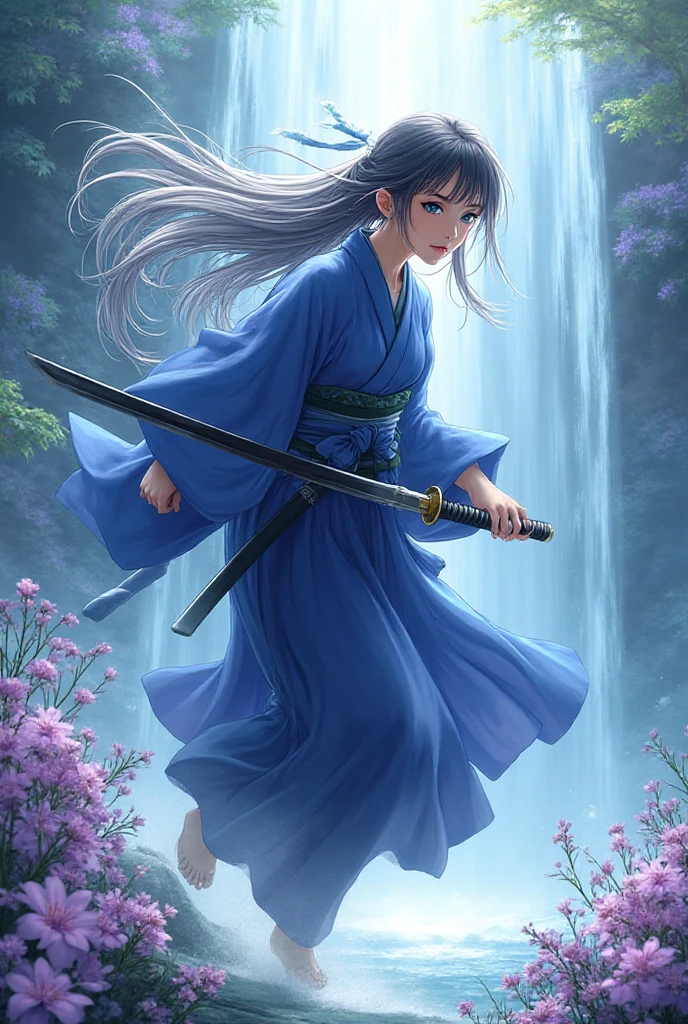 Japanese woman with long straight hair with a blue frost-shaped clip ...