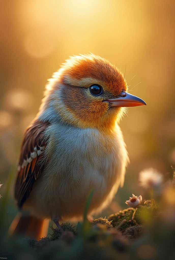A mesmerizing close-up portrait of a gorgeous little bird illuminated ...