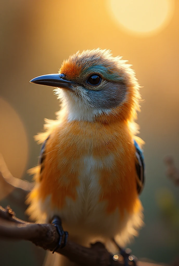 A mesmerizing close-up portrait of a gorgeous little bird illuminated ...
