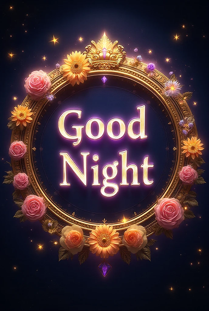 A glowing circular royal seal made of gold , purple and diamonds ...