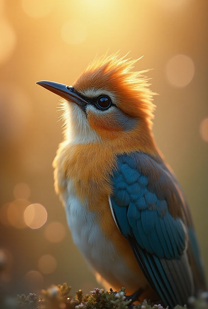 A mesmerizing close-up portrait of a gorgeous little bird illuminated ...