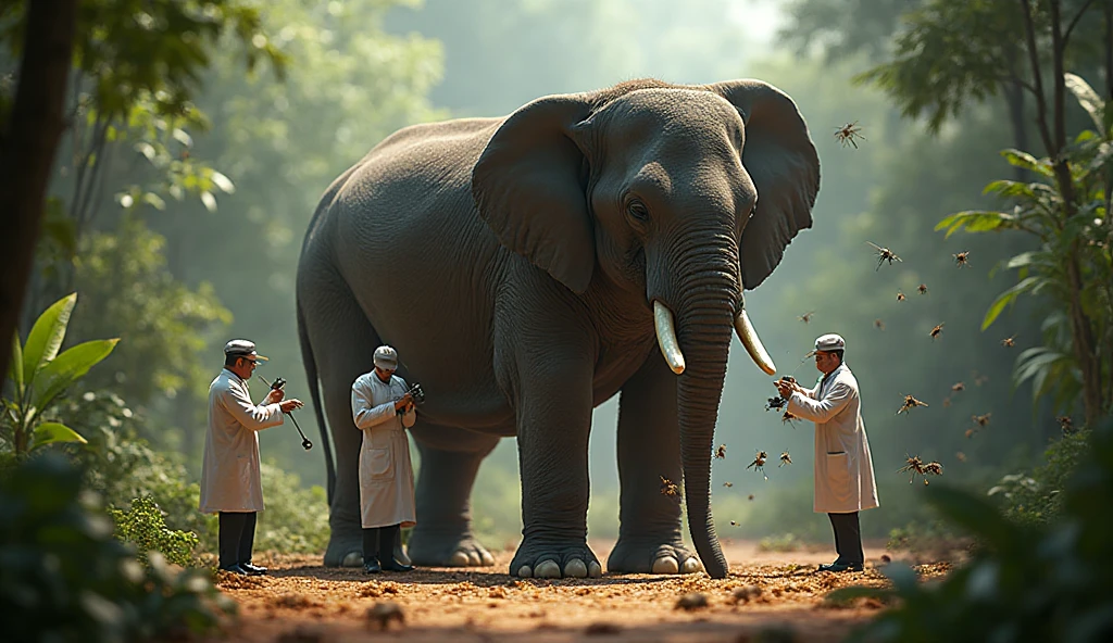 Scene 12 "Doctors cleaning wounds, removing parasites from elephant ...