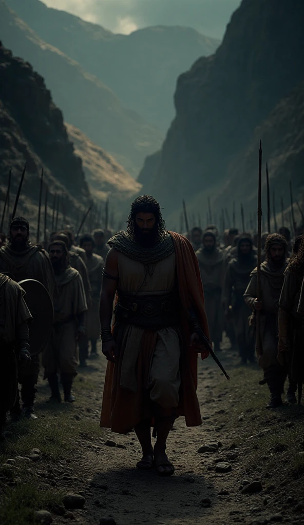 Gideon, a biblical commander, leading 300 Israelite soldiers through a ...