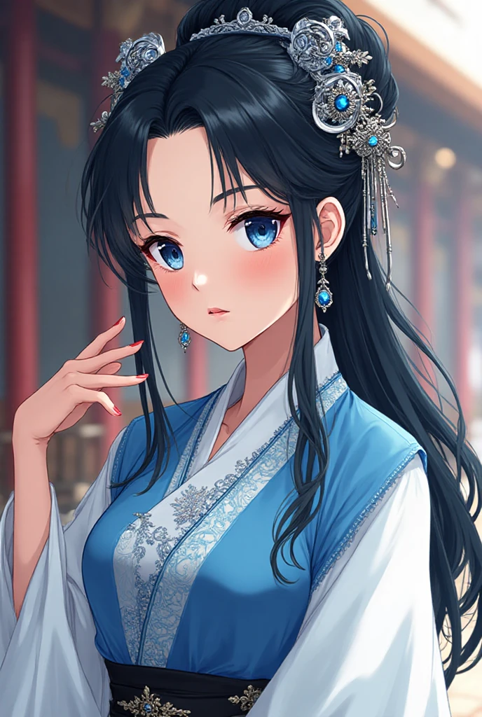 Young anime woman with pale skin, great beauty but serious and ...