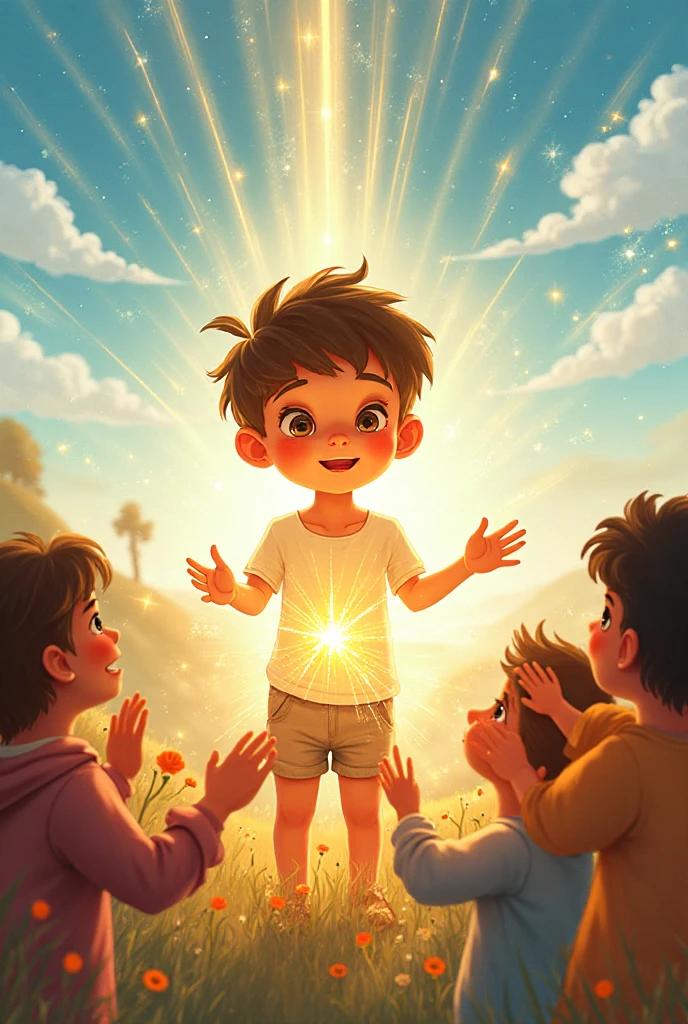 I need a drawing of a little boy with a super power to heal people ...