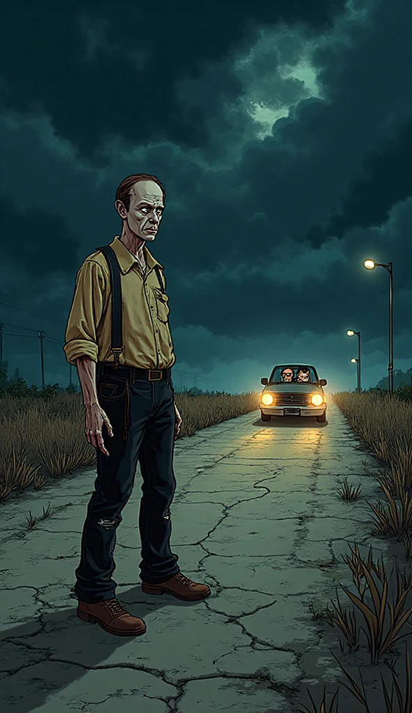 2D digital art in surreal horror cartoon style, strong bold outlines ...