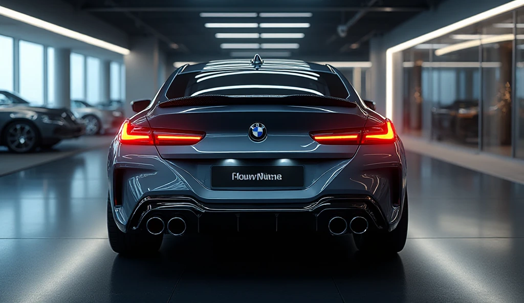 Cinematic ultra realistic 8K render of a BMW sports car rear view in a ...