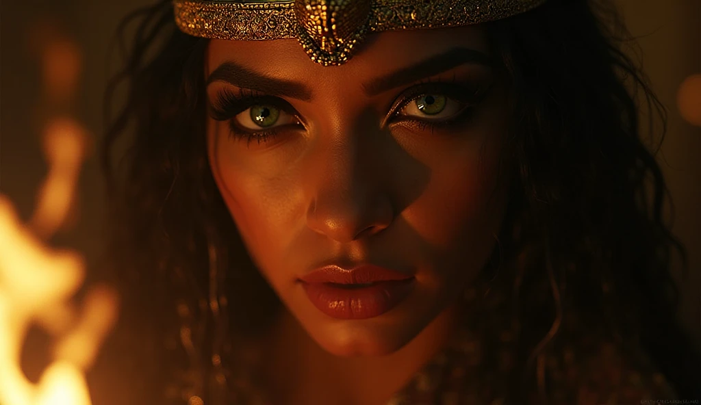 Close-up of erotic Egyptian face, kohl-lined green eyes, glossy lips ...