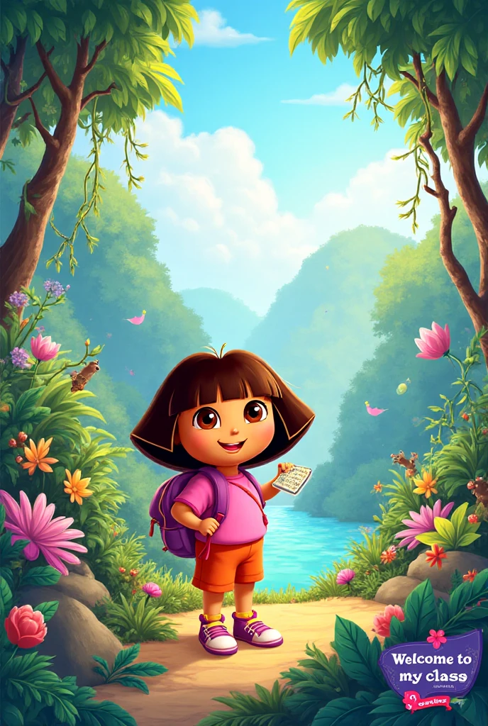 Make a Powerpoint background with the theme Dora the explorer - SeaArt AI