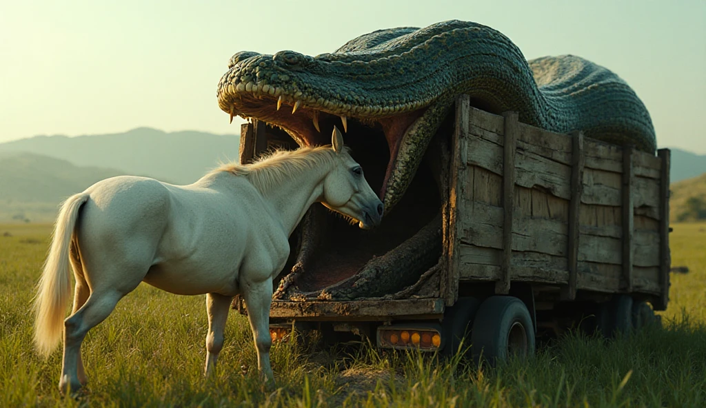 Ultra-realistic cinematic close-up (3/4 side view) of a colossal python ...