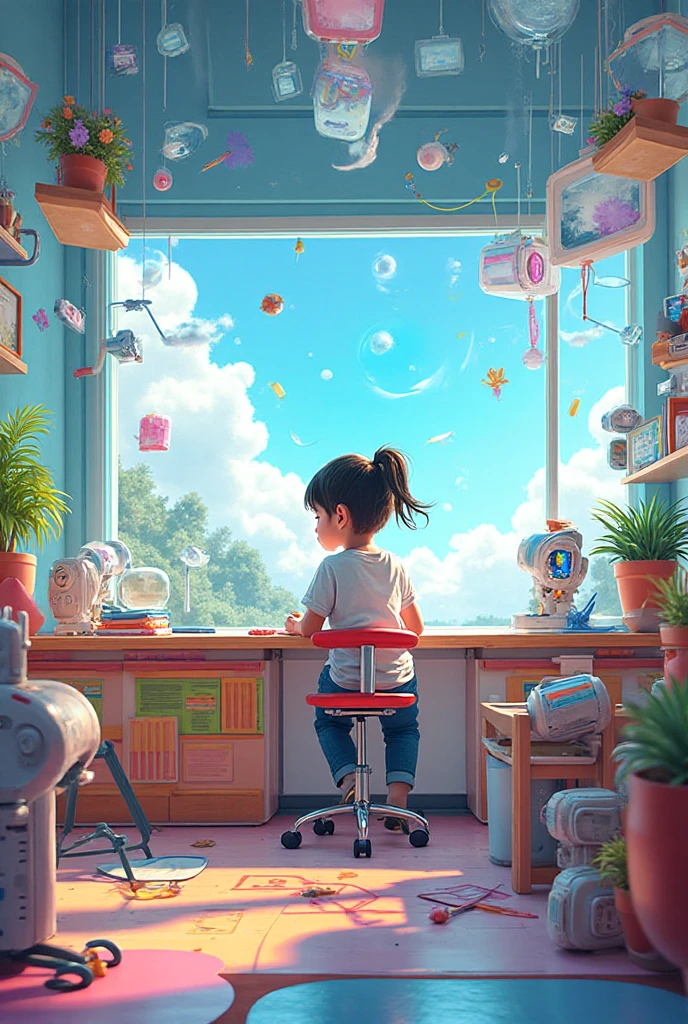 Drawing on "School of the Future", colored pencils, child drawing ...