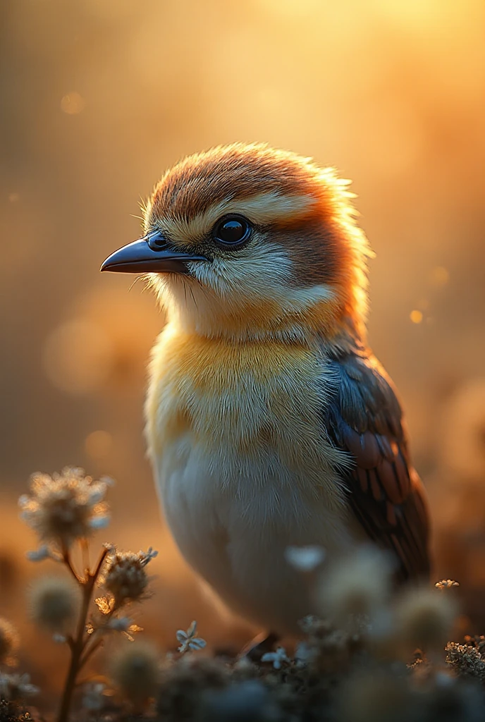 A mesmerizing close-up portrait of a gorgeous little bird illuminated ...