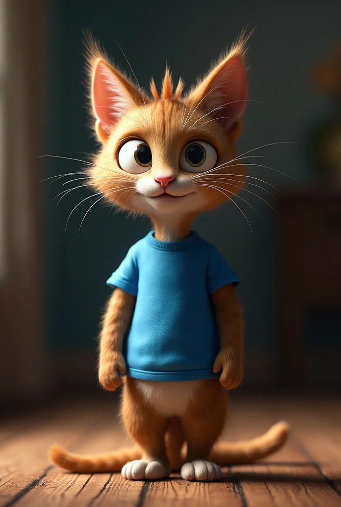 Arafed gato in a blue shirt standing on a wooden floor, shark gato ...