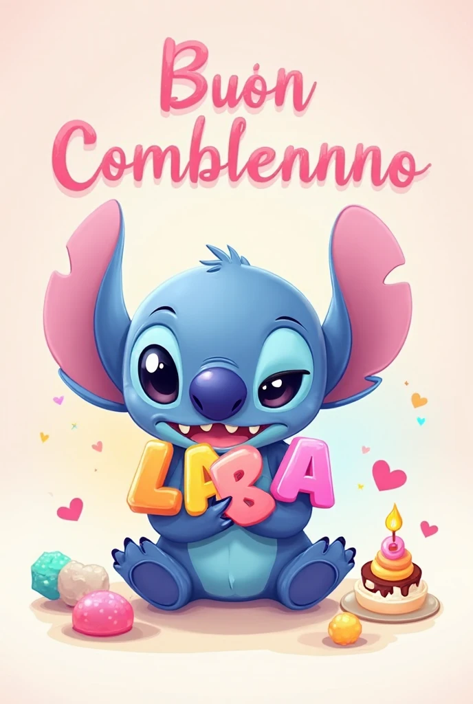 A cute cartoon illustration of Stitch smiling and hugging the colorful ...