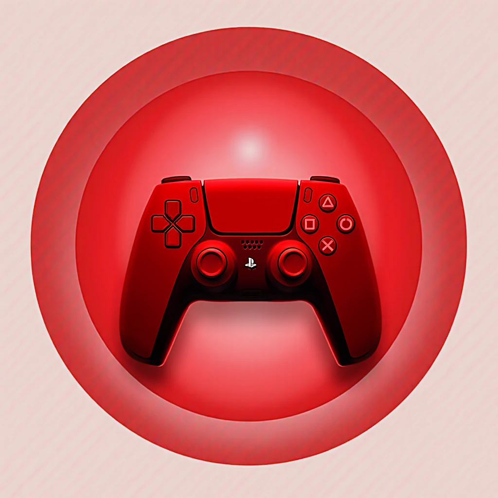 Create a logo of a red PS5 controller with a red circle surrounding it ...