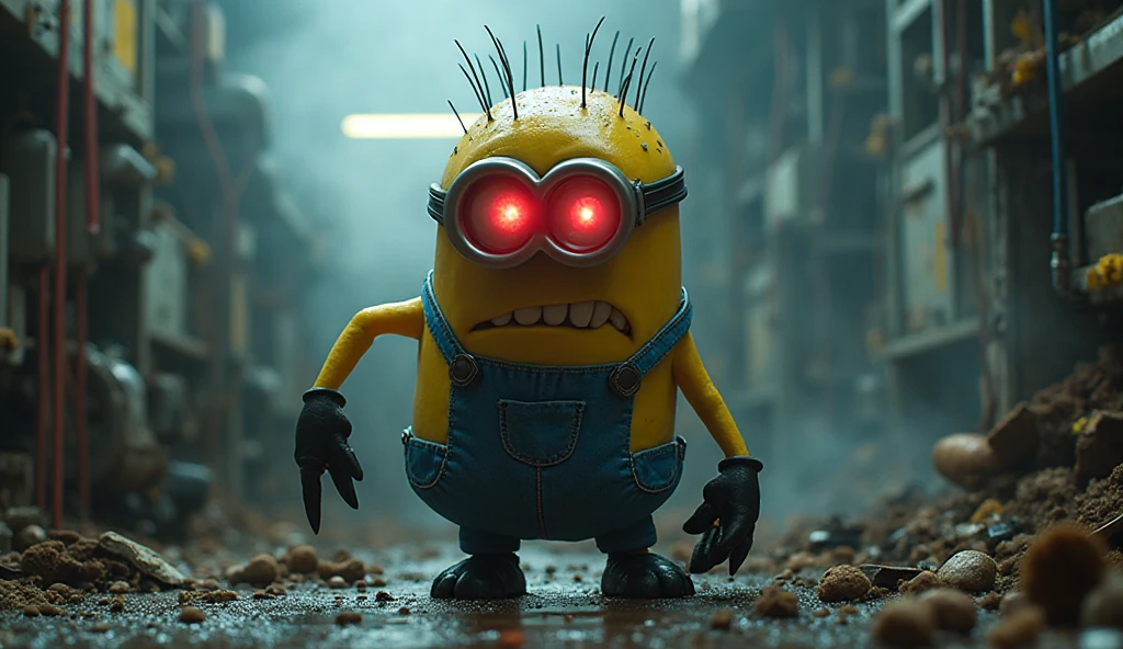 Minion 5 feet tall, fully aggressive stance, yellow skin, blue overalls ...
