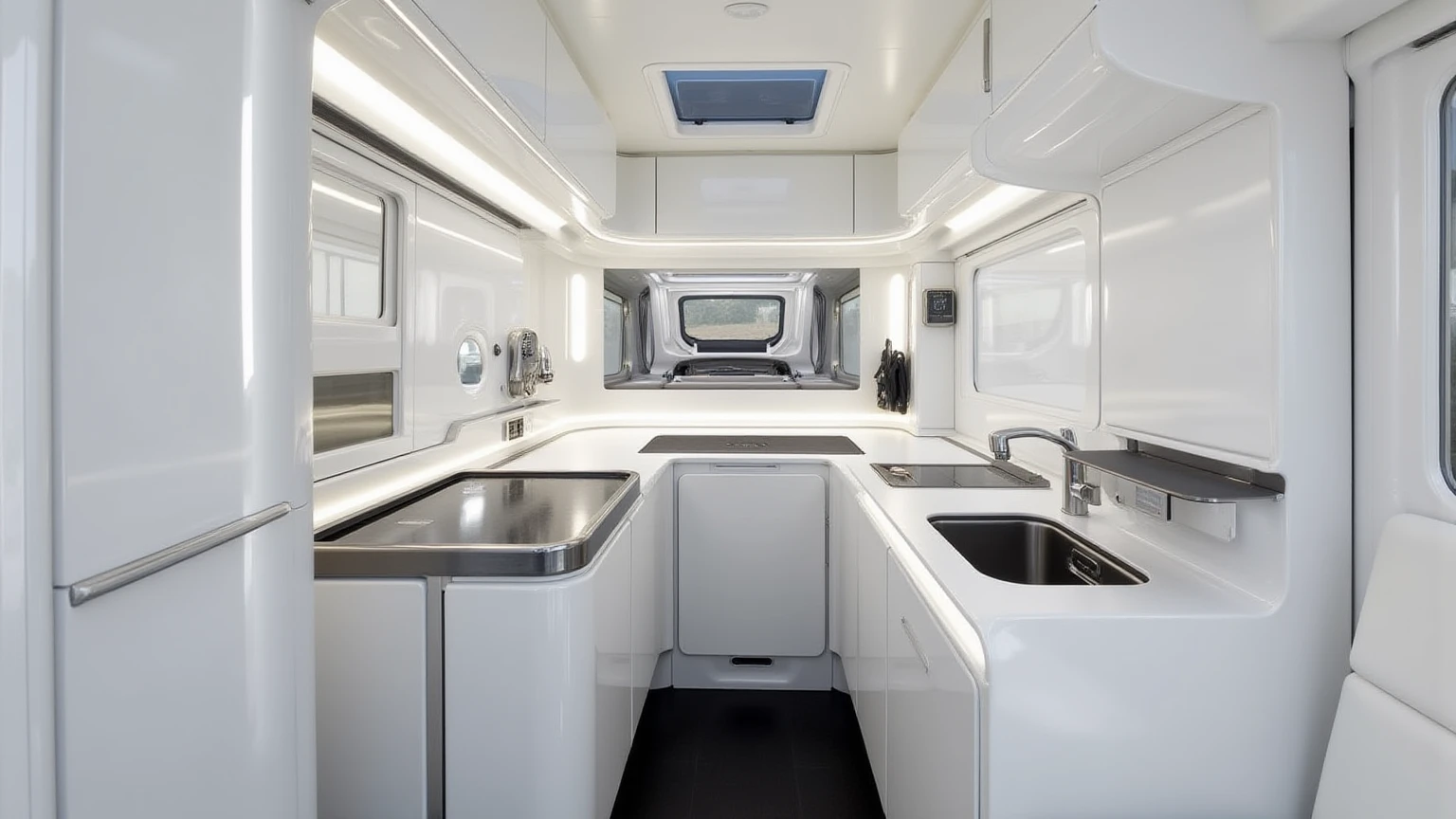 DE_style, Interior of a compact luxury HUMMER motorhome kitchen - SeaArt AI