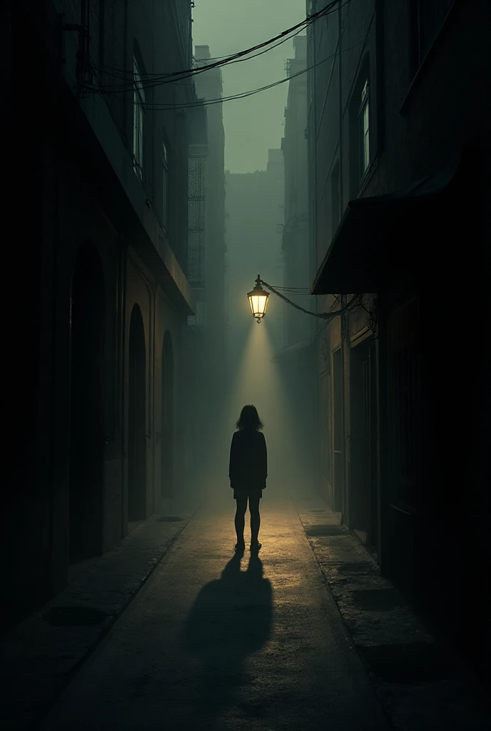 High-resolution image, dimly lit alley with single streetlamp - SeaArt AI