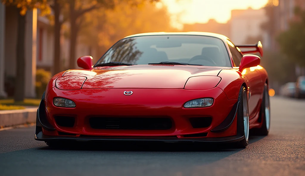 Ultra realistic photograph of a red Mazda RX-7 FD3S, parked on a clean ...
