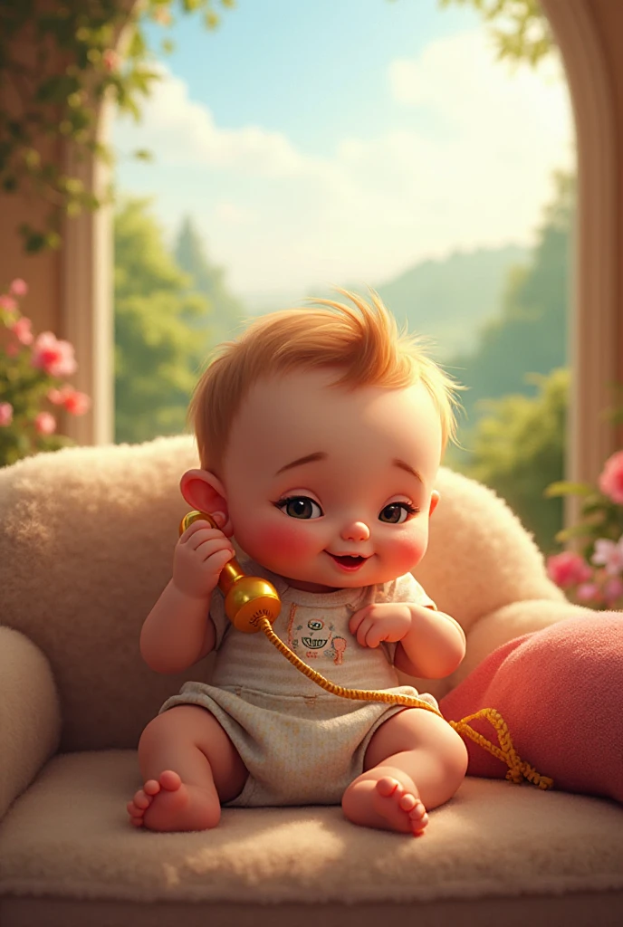 Cutest baby calling papa in telephone with beautiful background behind ...
