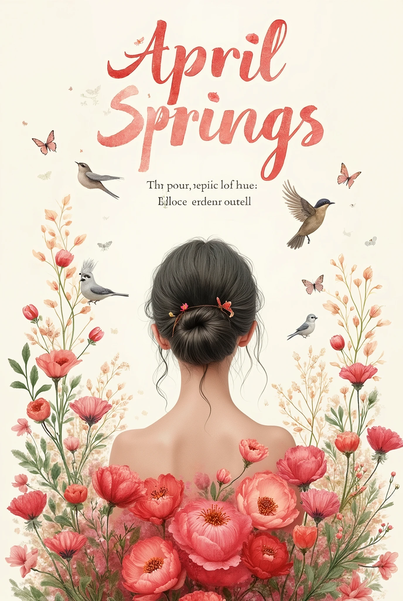 Artistic cover of a book of poems entitled "April Springs", elegant ...