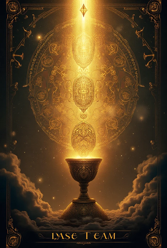 "Create a majestic fantasy poster in the style of an illuminated divine ...