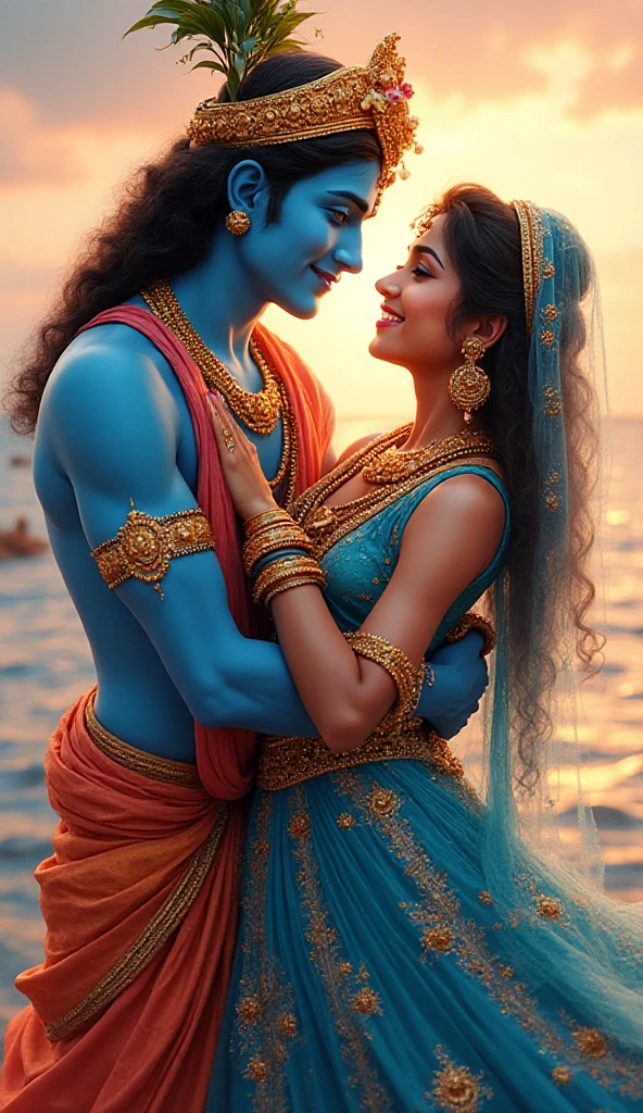 A vibrant and artistic depiction of Radha and Krishna. Krishna - SeaArt AI
