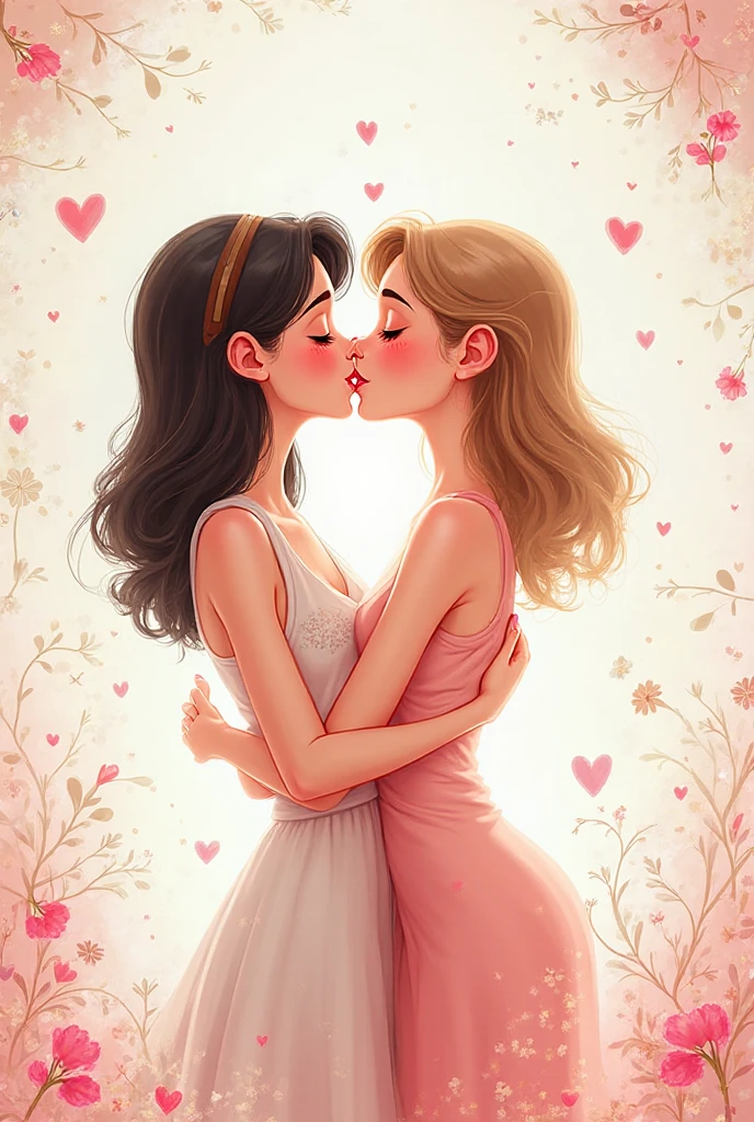 Two women in cartoons kissing each other - SeaArt AI