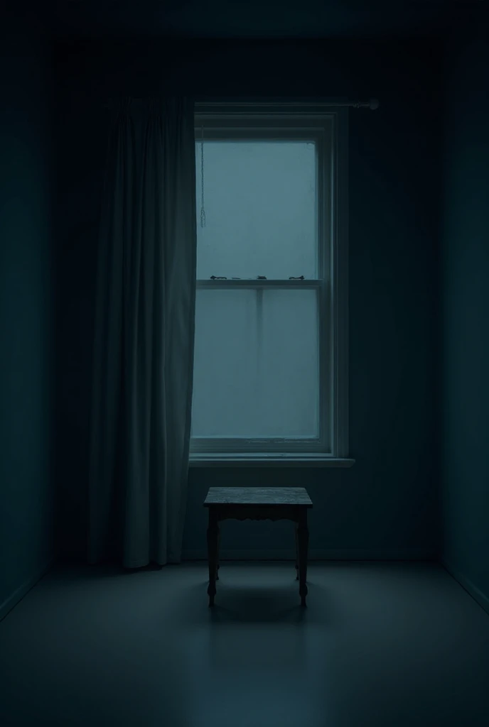 A dimly lit environment, A room in a house. there's only one table in ...