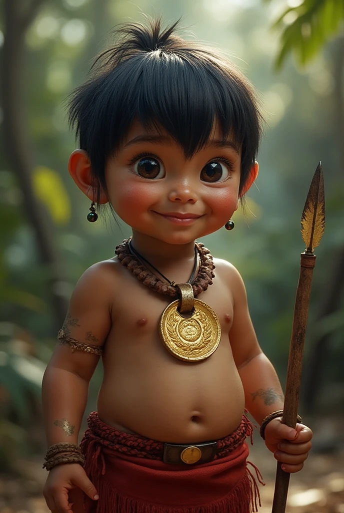 An four years chubby old taino boy with very short height, shirtless ...